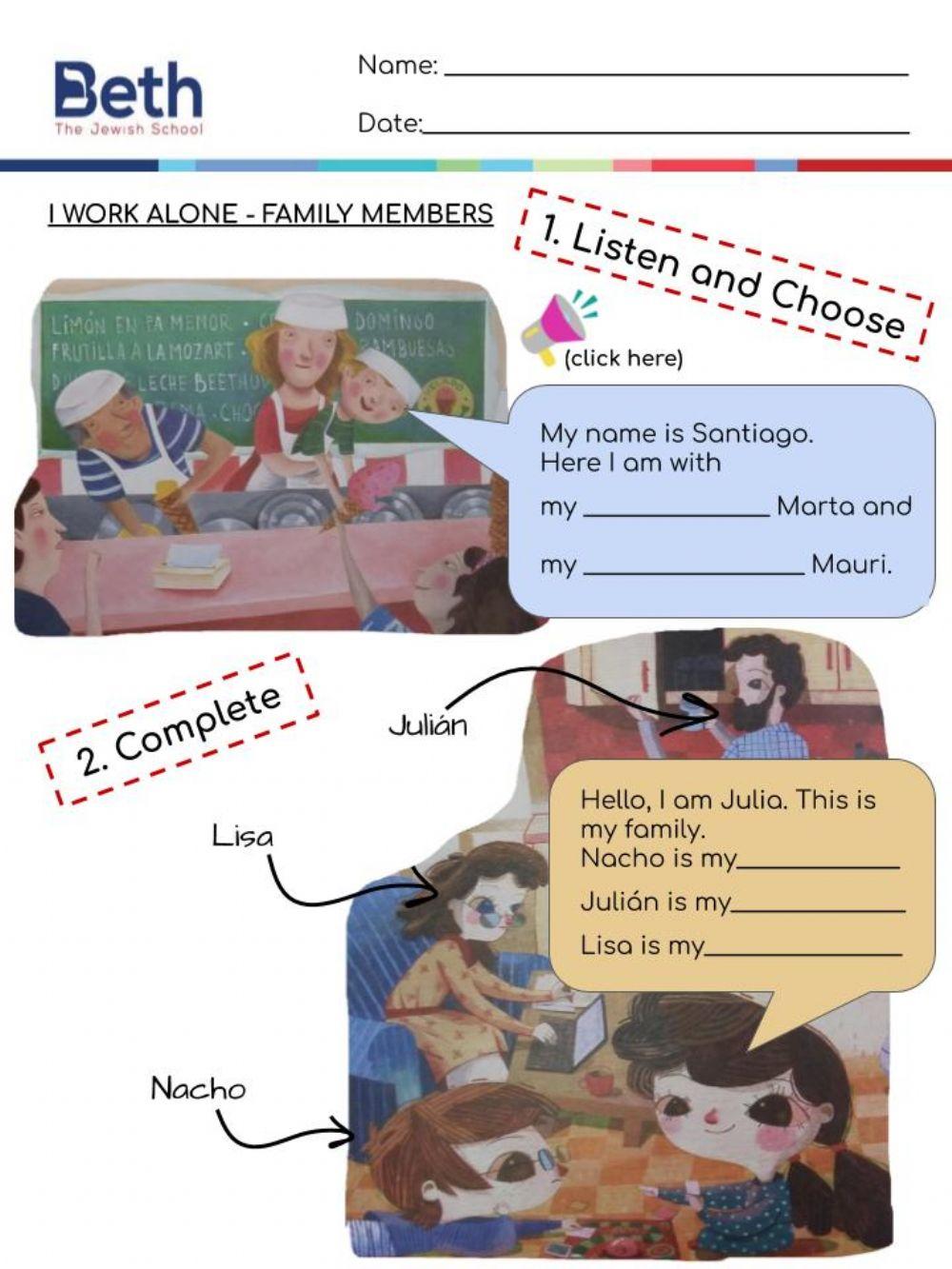 Family members test worksheet | Live Worksheets