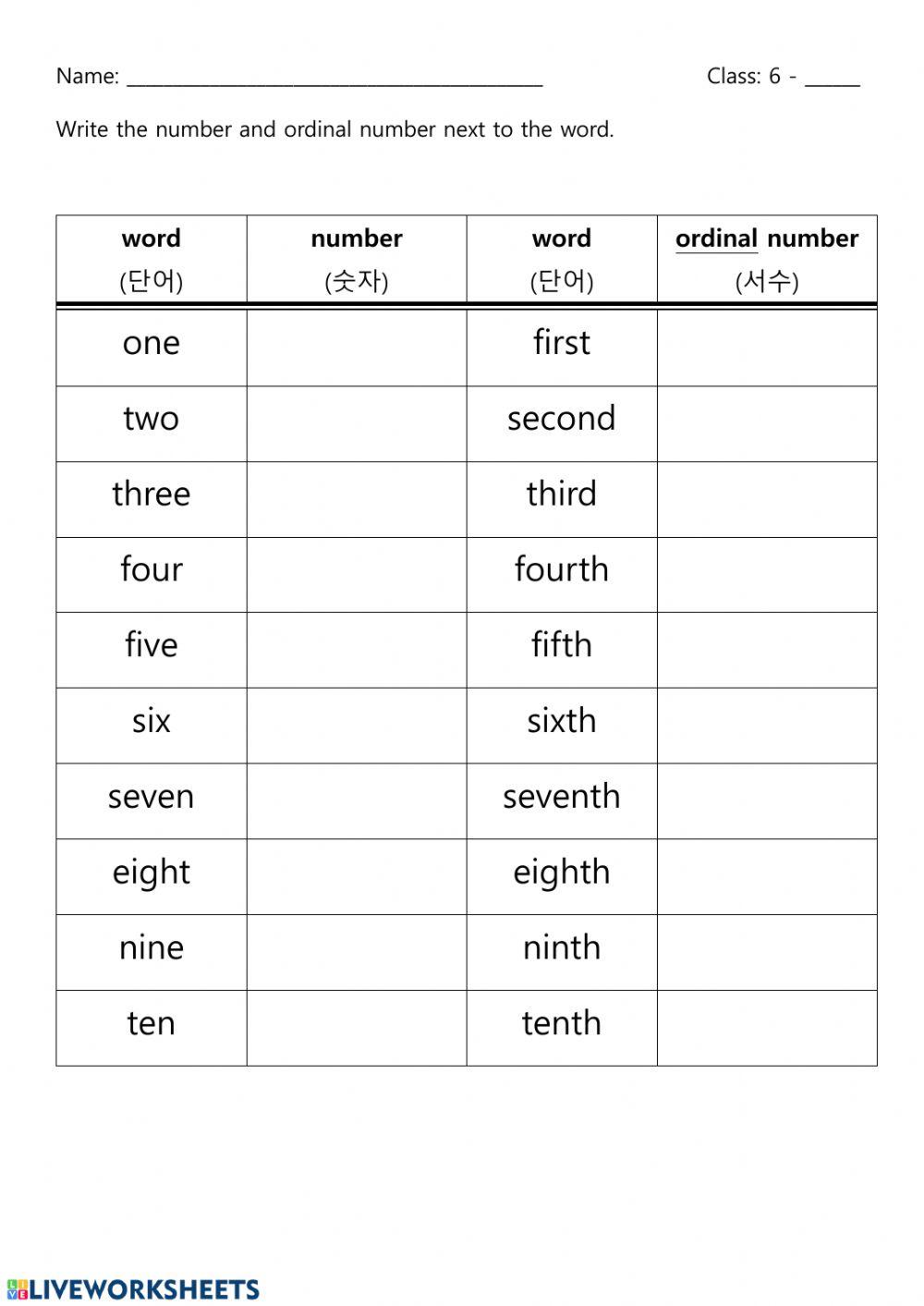 Ordinal numbers English as a Second Language (ESL) activity | Live ...