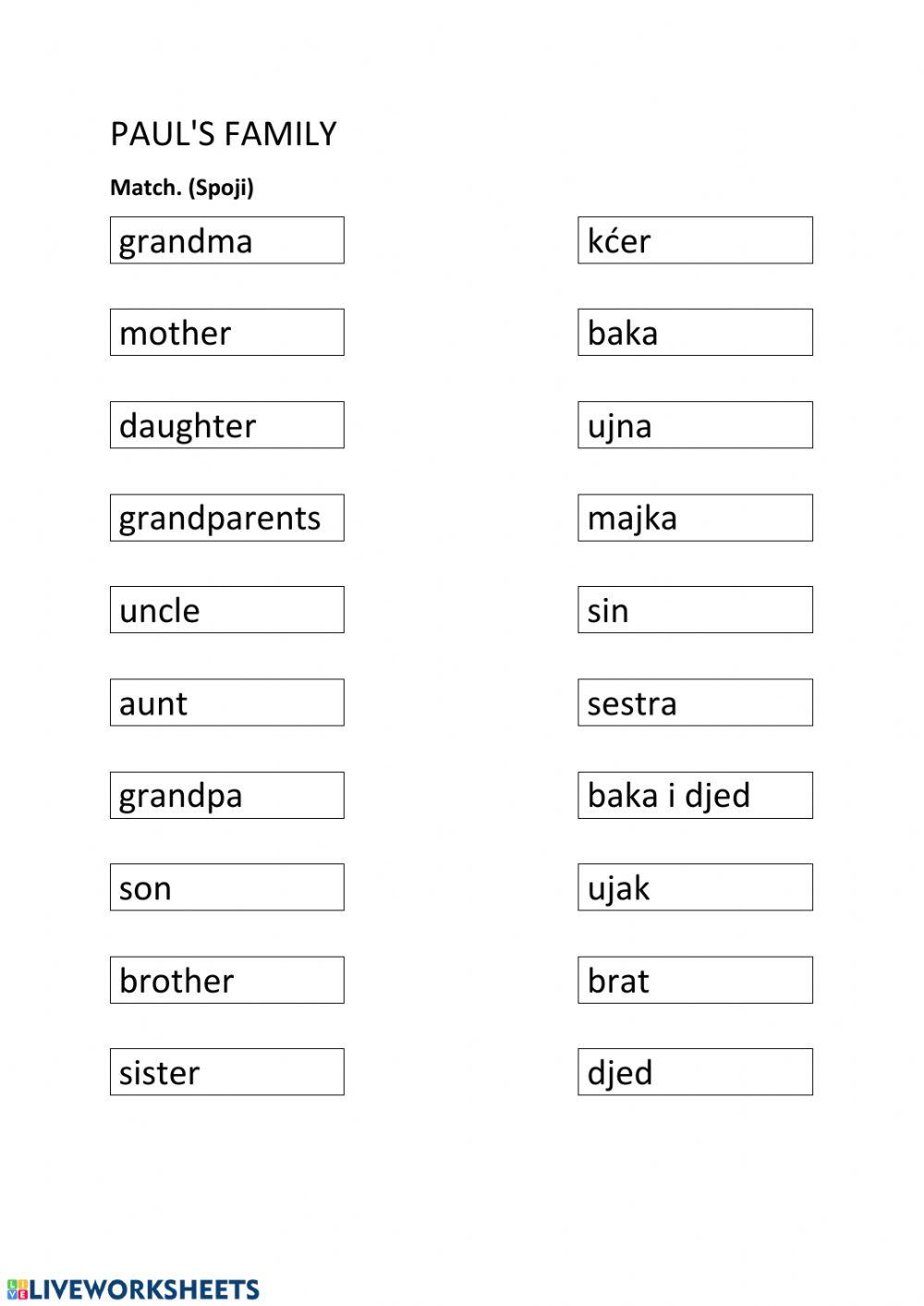 Paul's family worksheet | Live Worksheets
