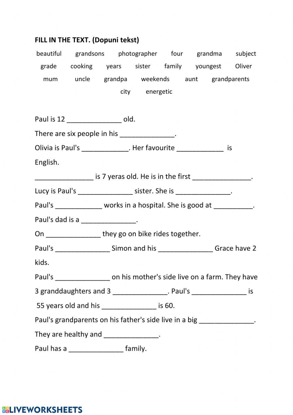 Paul's family worksheet | Live Worksheets