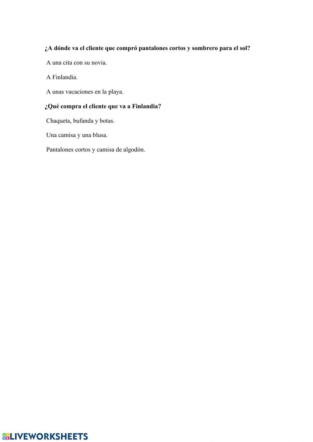 La tienda de ropa online exercise for | Live Worksheets