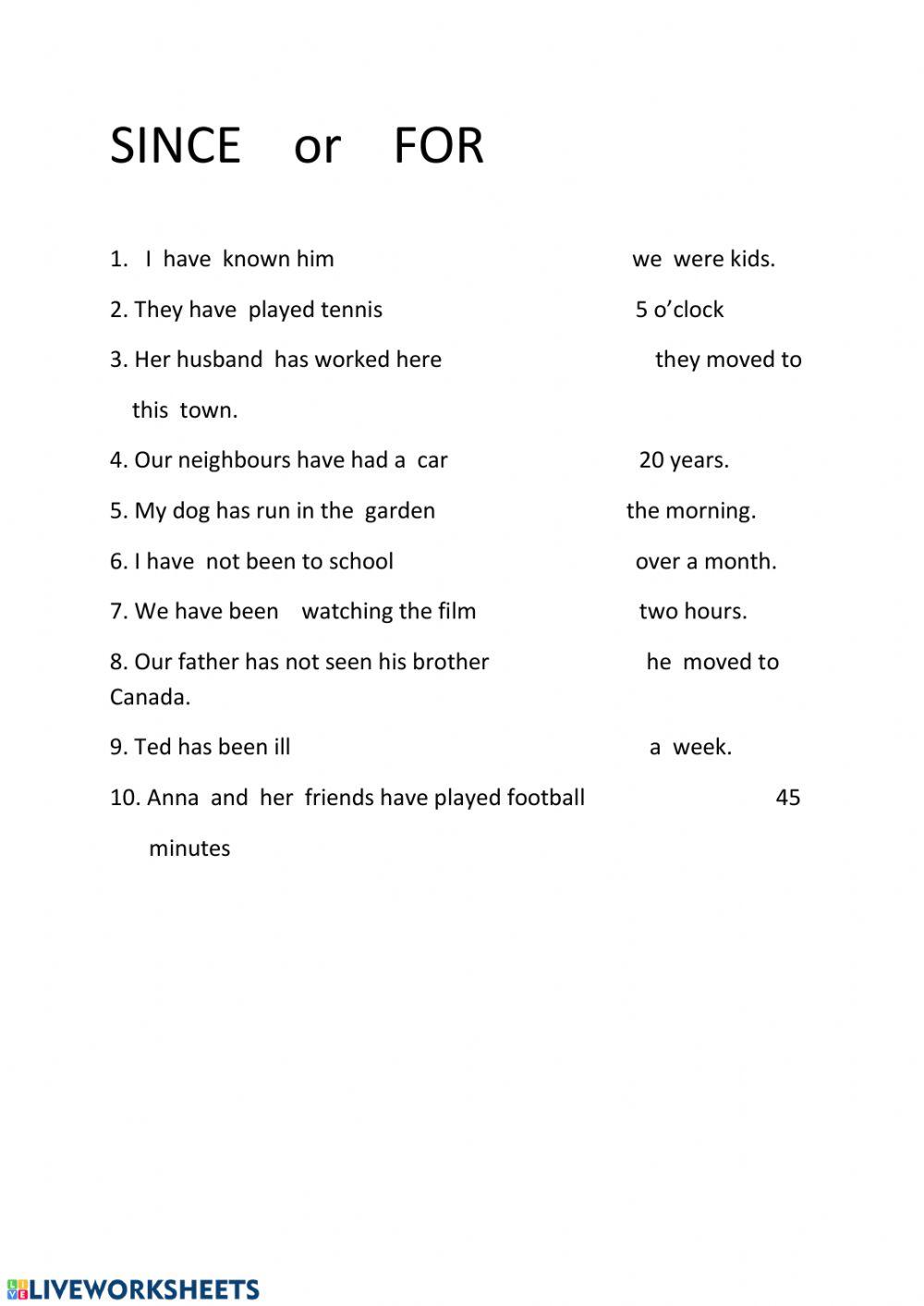 Since and For 122419 | Alicja Haluch | LiveWorksheets
