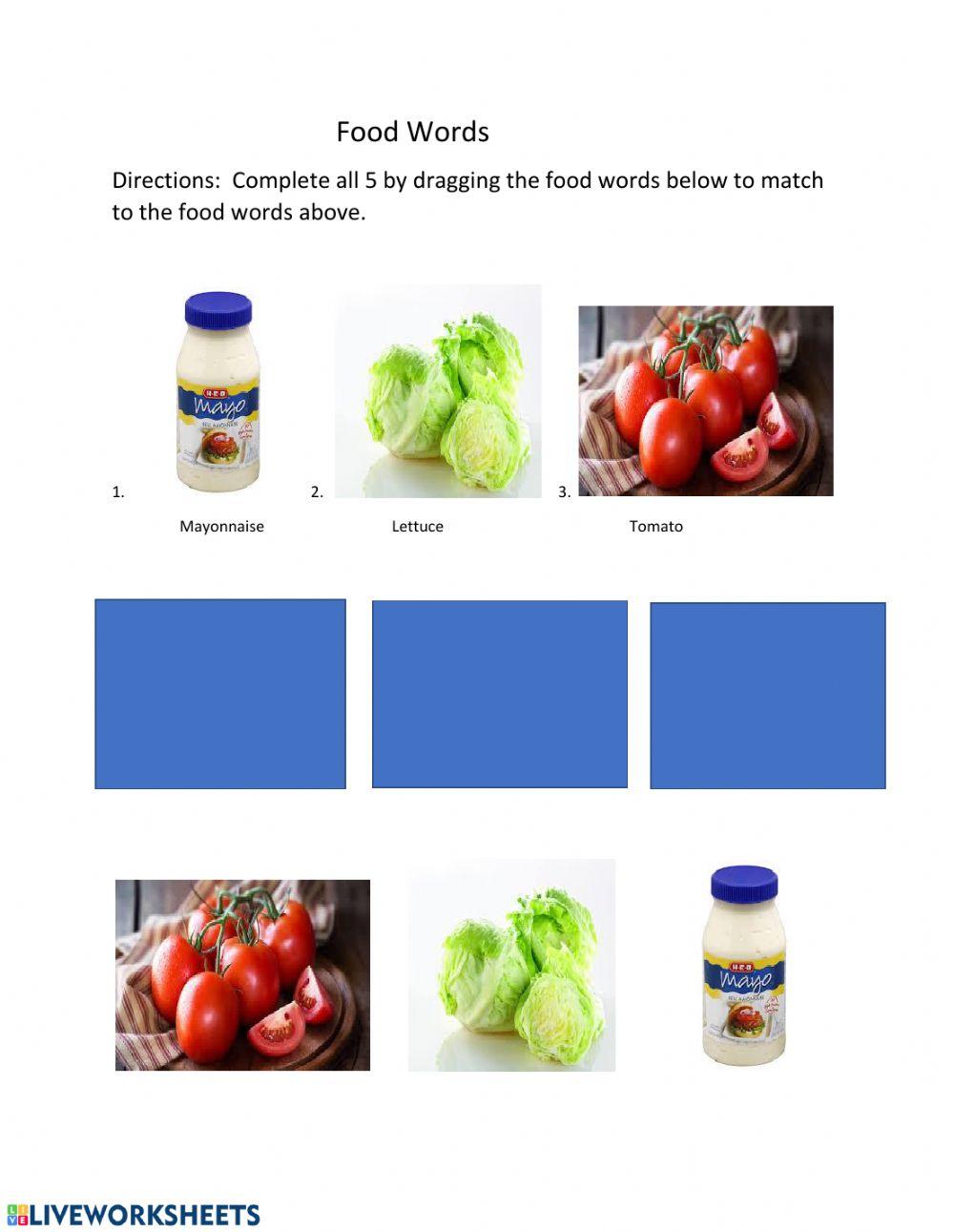 Fast Food Words Match online activity | Live Worksheets