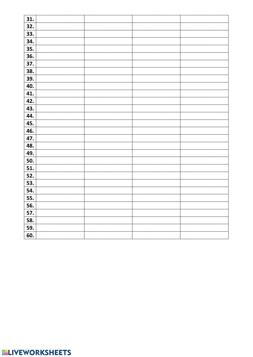 Blank 4 Column Chart