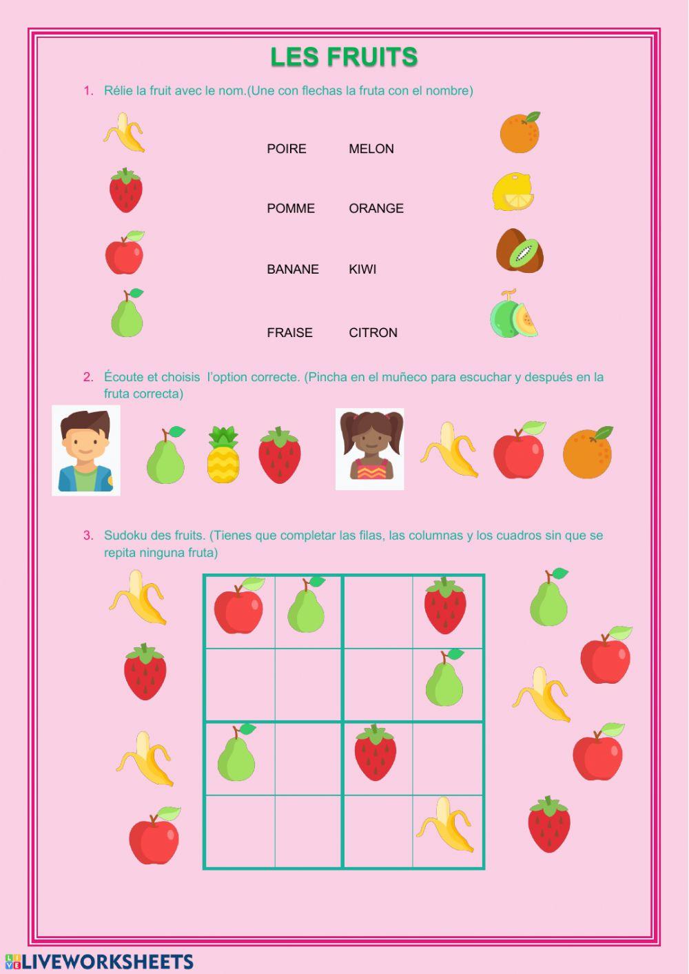 123587 | Les fruits | GeorginaR | LiveWorksheets