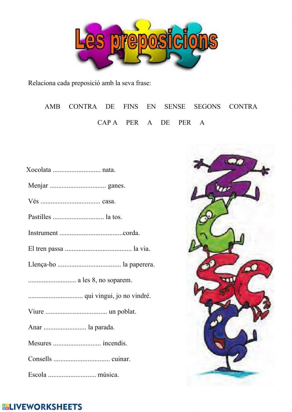 Preposicions | Free Interactive Worksheets | 123863