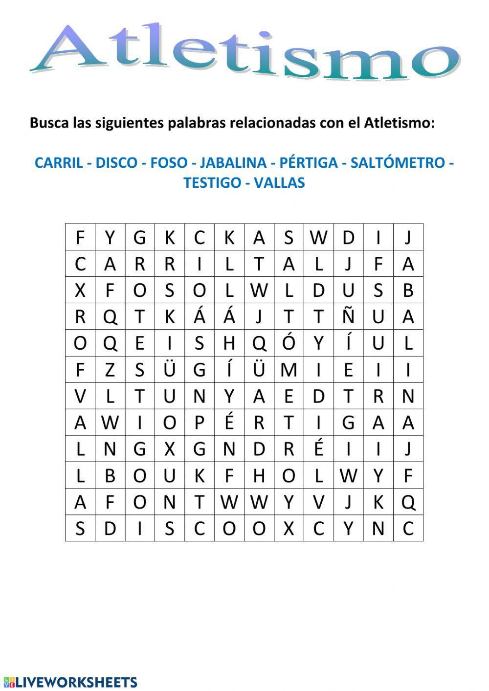 Sopa de letras - Atletismo worksheet | Live Worksheets