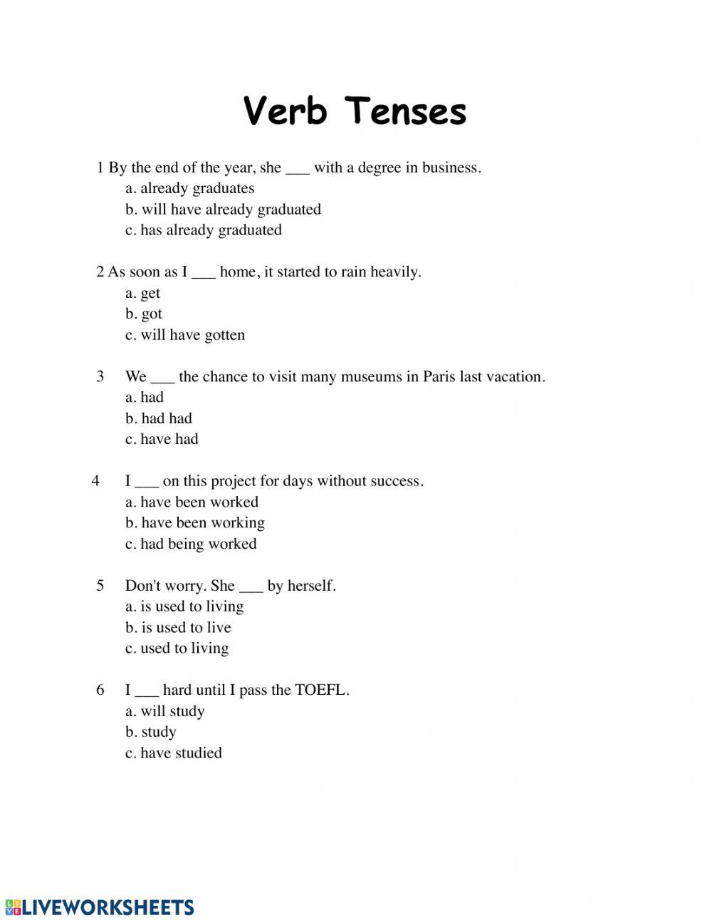Mixed Tenses Quiz online exercise for | Live Worksheets
