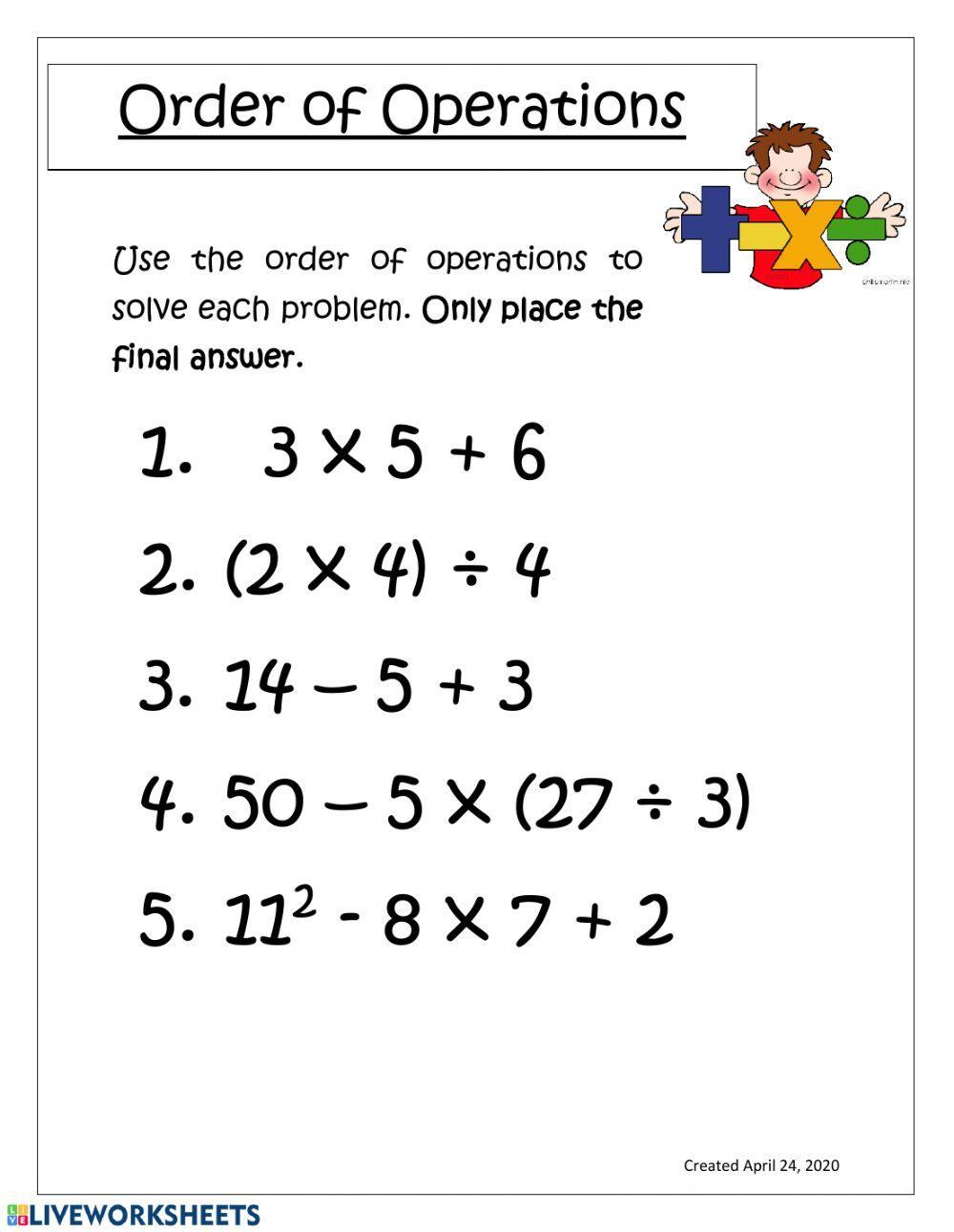 Order Of Operations Worksheets 4th Grade Order Of Operations Worksheets 4th Grade