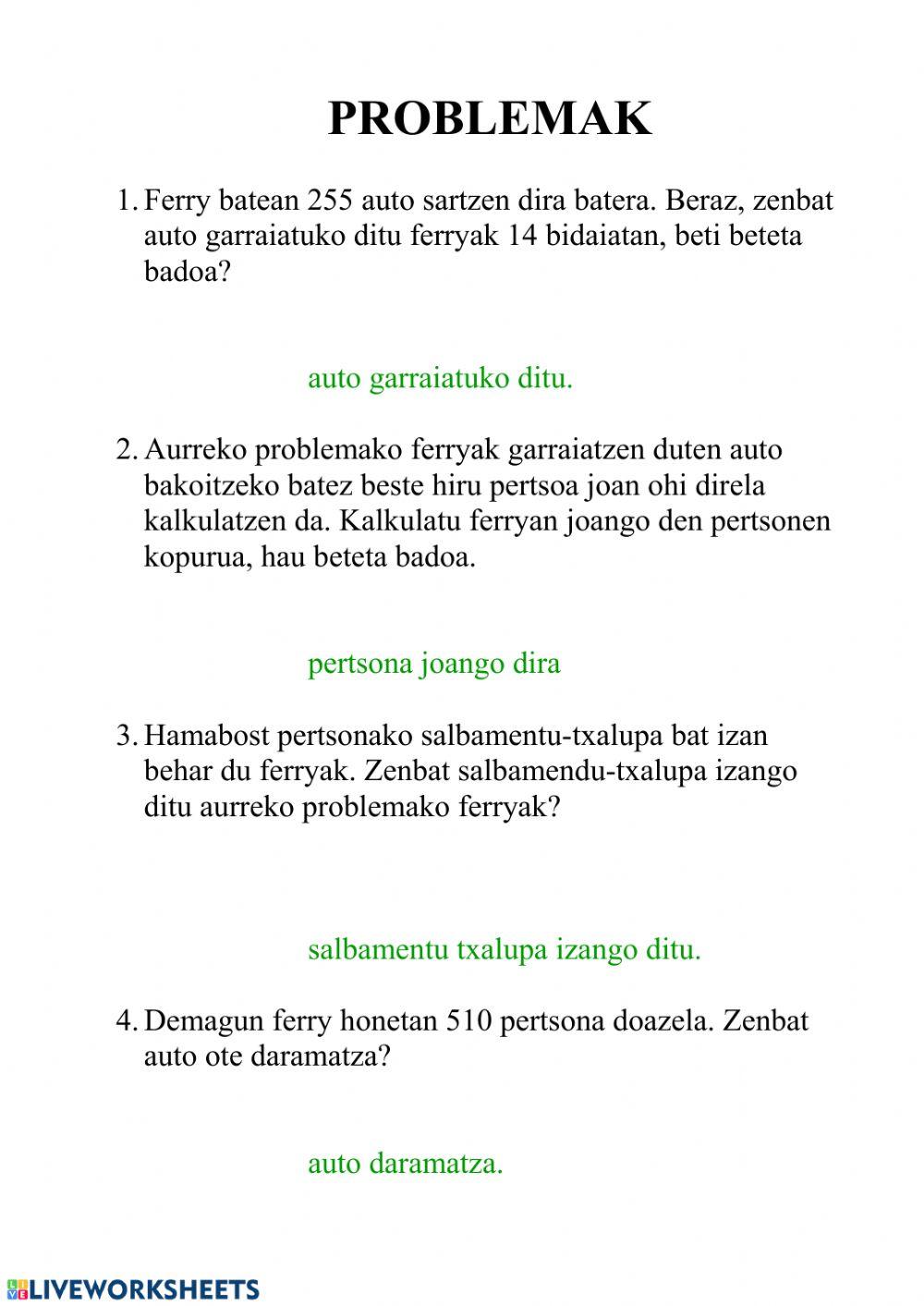 Problemak 124468 | garikoitzs | Live Worksheets