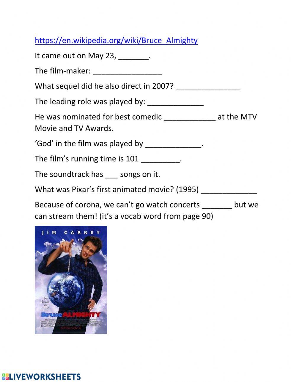bruce almighty worksheet