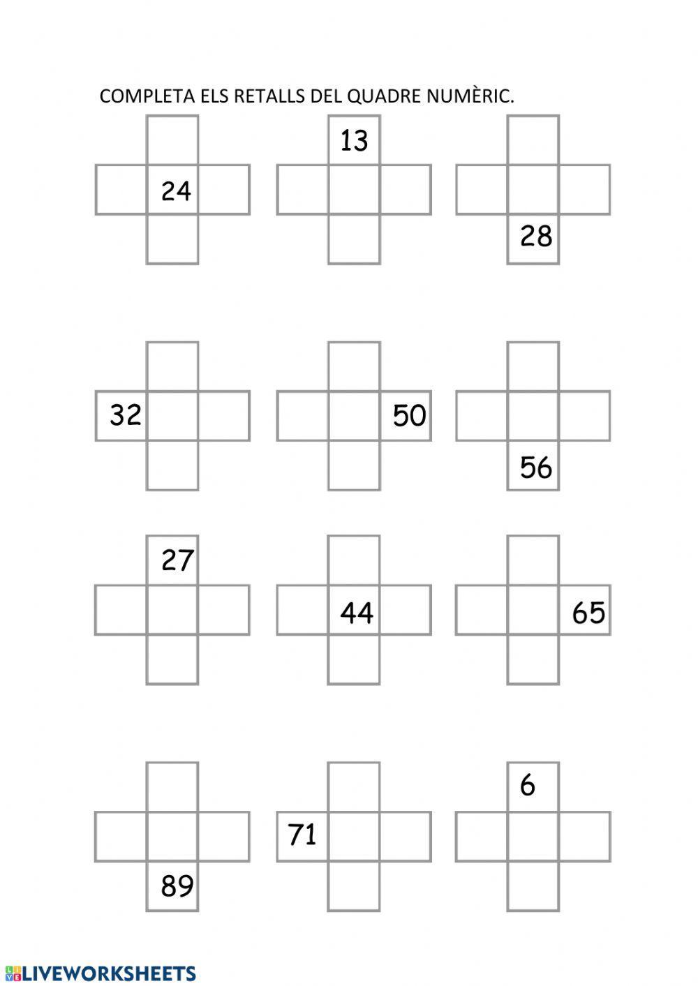 OAOA Retalls quadre numèric worksheet | Live Worksheets