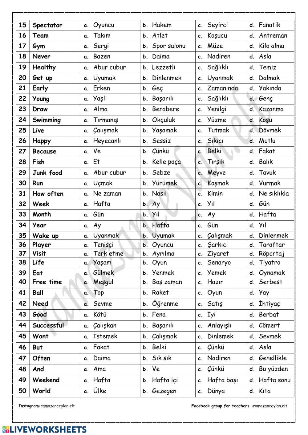 Unit 2 sports f… | Free Interactive Worksheets | 5521806