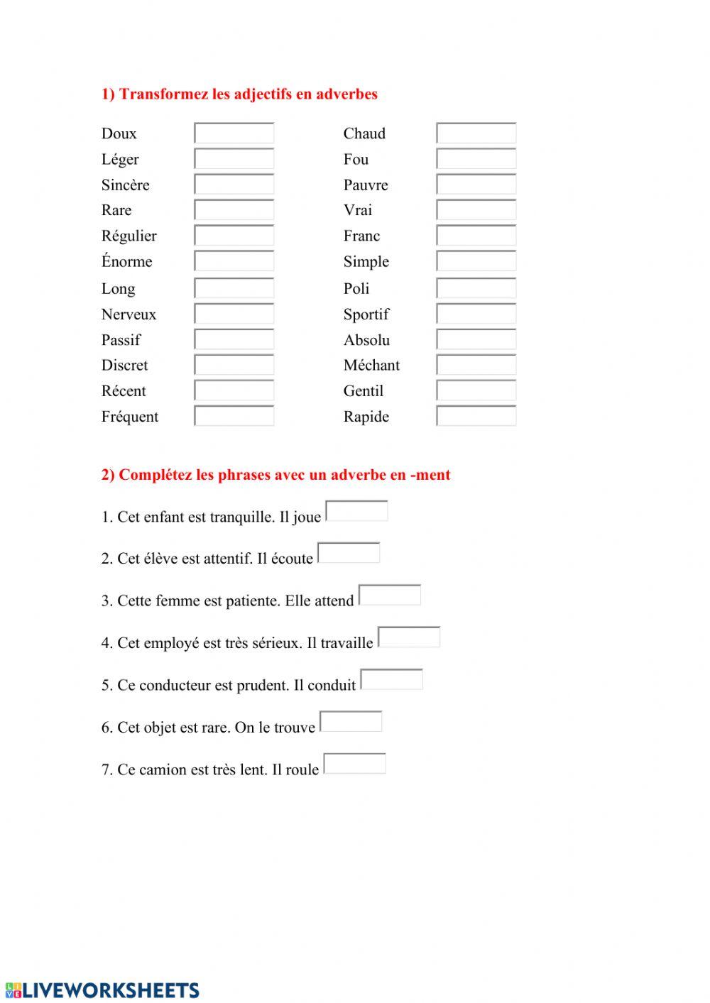 5522755 | Adverbes -ment | Fran1985 | LiveWorksheets