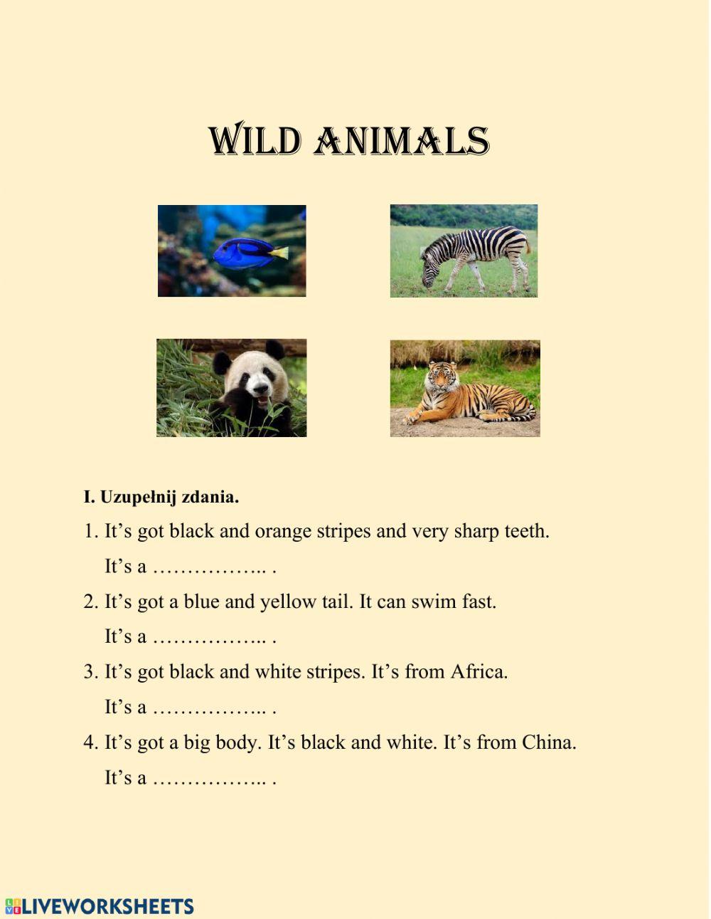 Wild animals p.70 worksheet | Live Worksheets