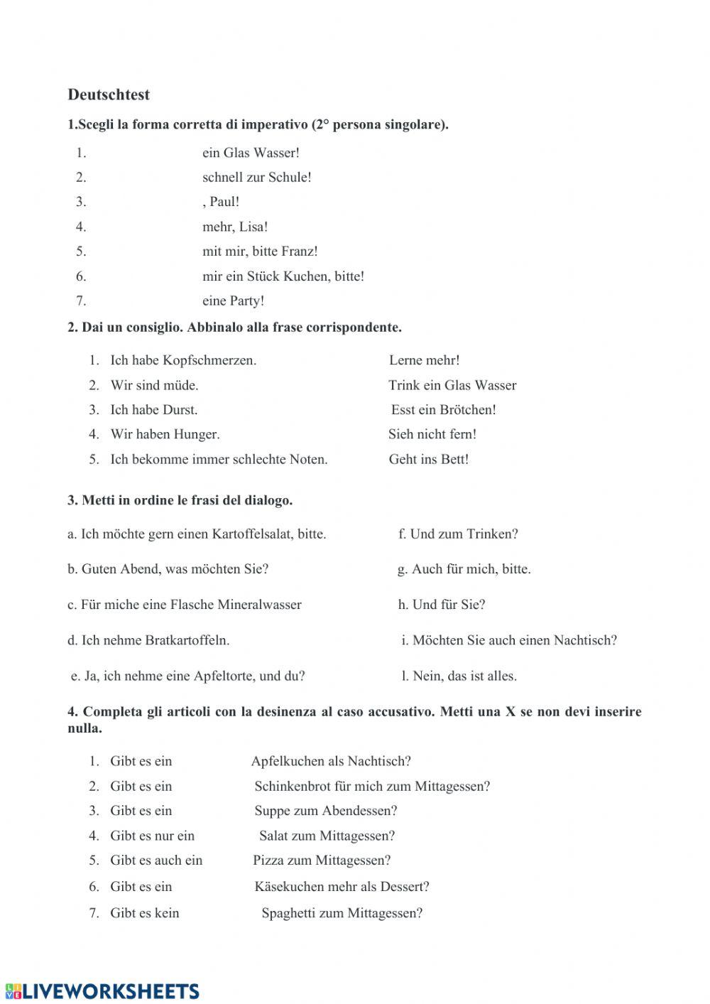 Imperativ und Essen worksheet | Live Worksheets