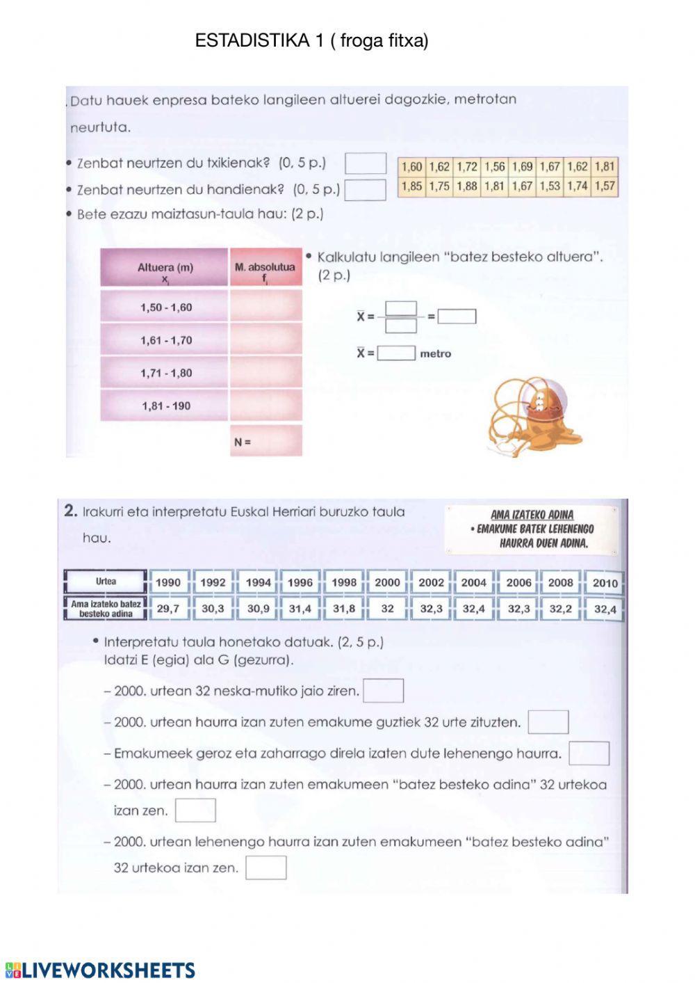 ESTADISTIKA (Froga fitxa) worksheet | Live Worksheets