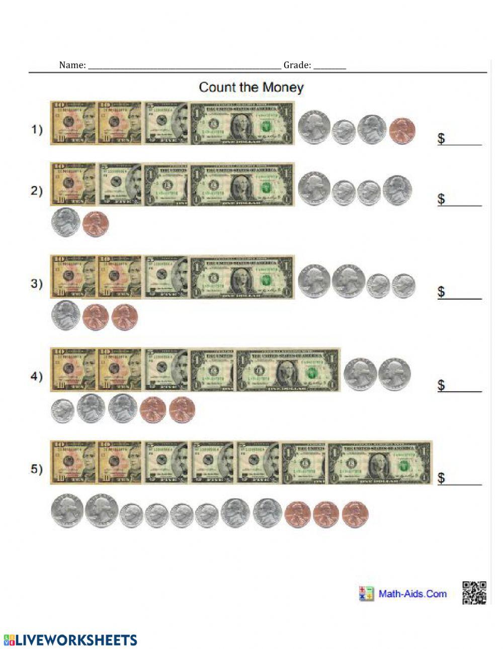 Counting money | Free Interactive Worksheets | 5524179