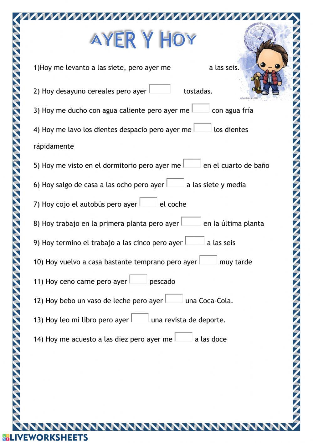 Hoy y ayer worksheet | Live Worksheets