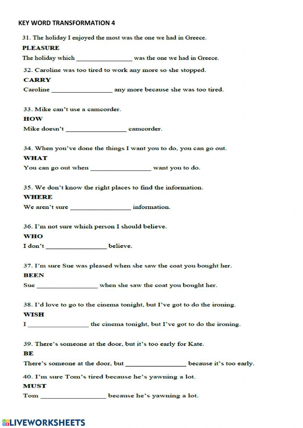 Fce word transformations 125856 | silvia santos | Live