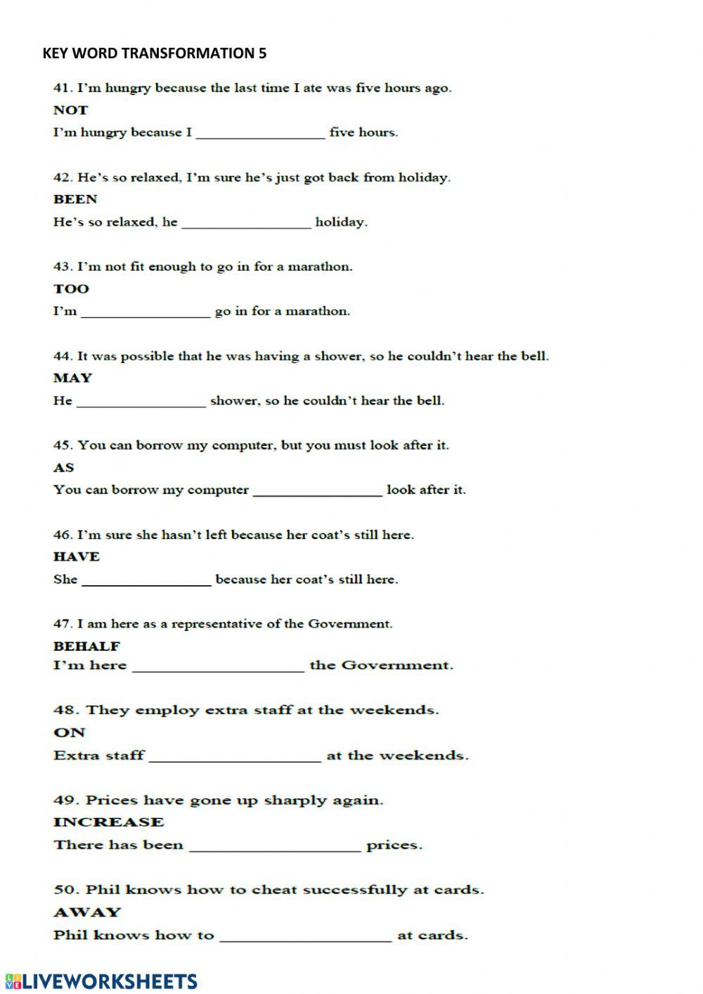 Fce word transf… | Free Interactive Worksheets | 125878