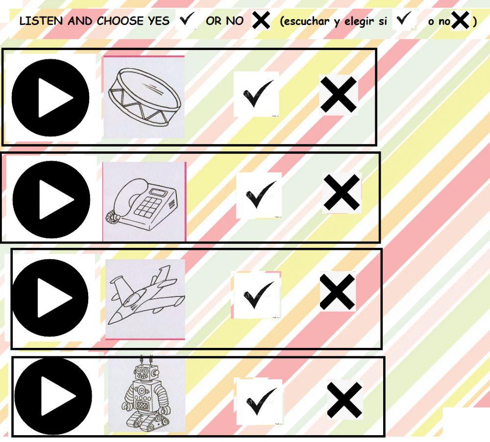 Yes - no noisy toys worksheet | Live Worksheets