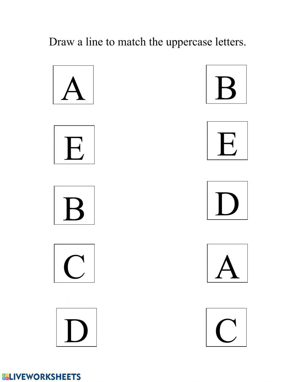 Match the uppercase letters A-E worksheet | Live Worksheets