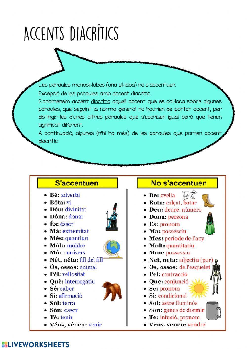 Accents diacrít… | Free Interactive Worksheets | 126477