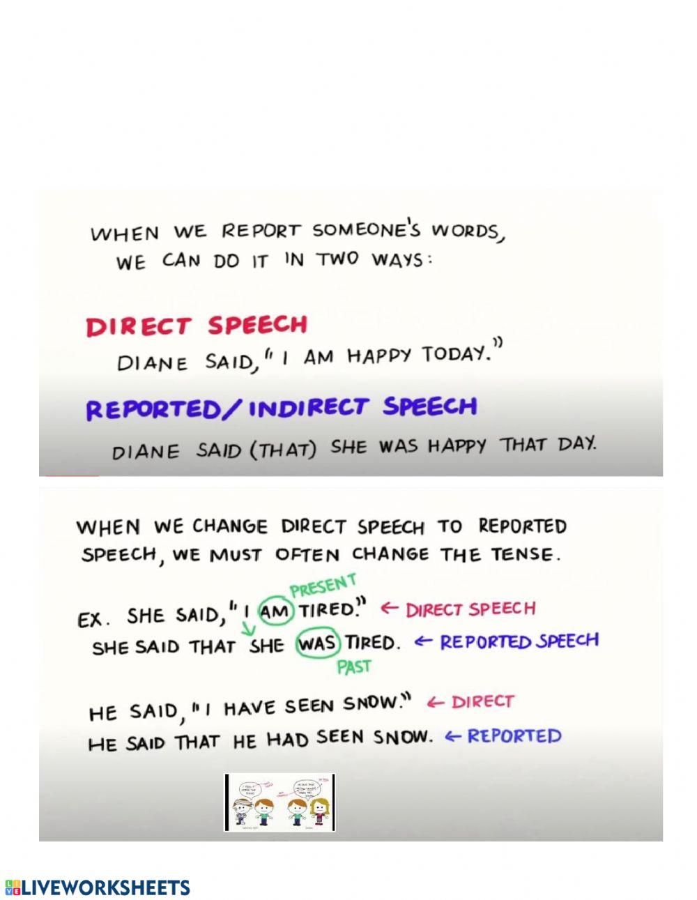 Reported speech exercise for Advanced | Live Worksheets