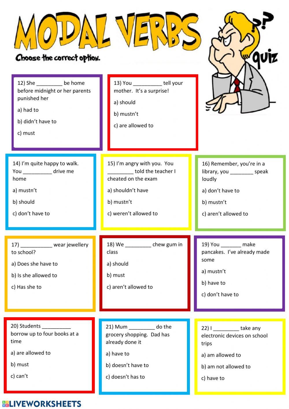 Modal Verbs Quiz online exercise for | Live Worksheets