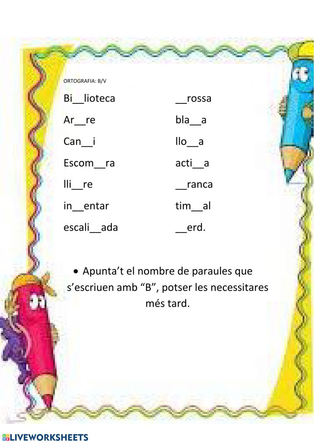 Ortografia b-v exercise | Live Worksheets