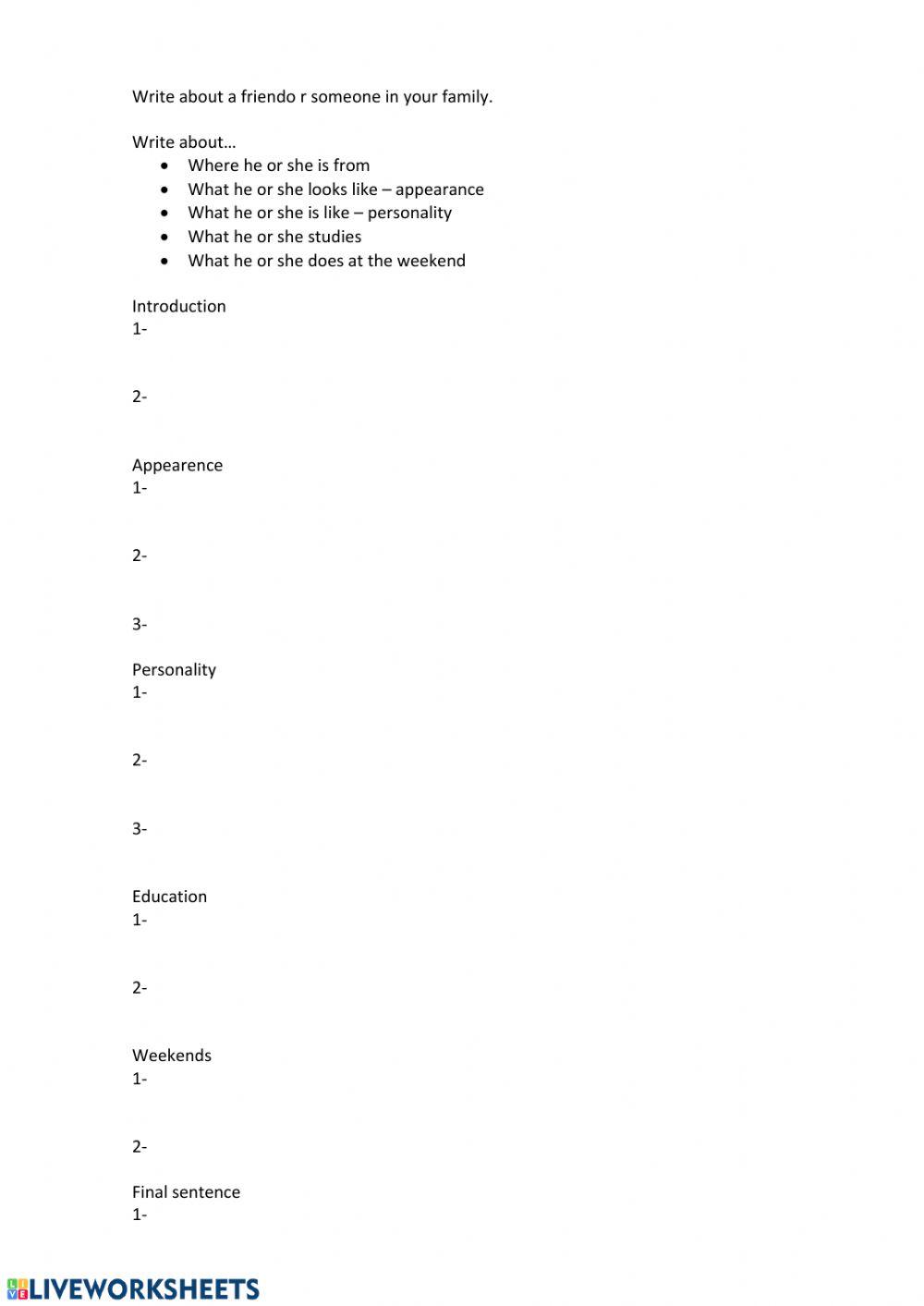 Pdf online worksheet: Writing | Live Worksheets