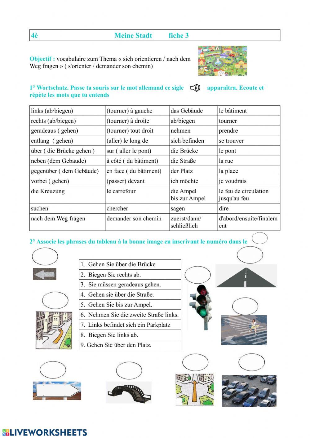 4è Meine Stadt fiche 3 online exercise for | Live Worksheets