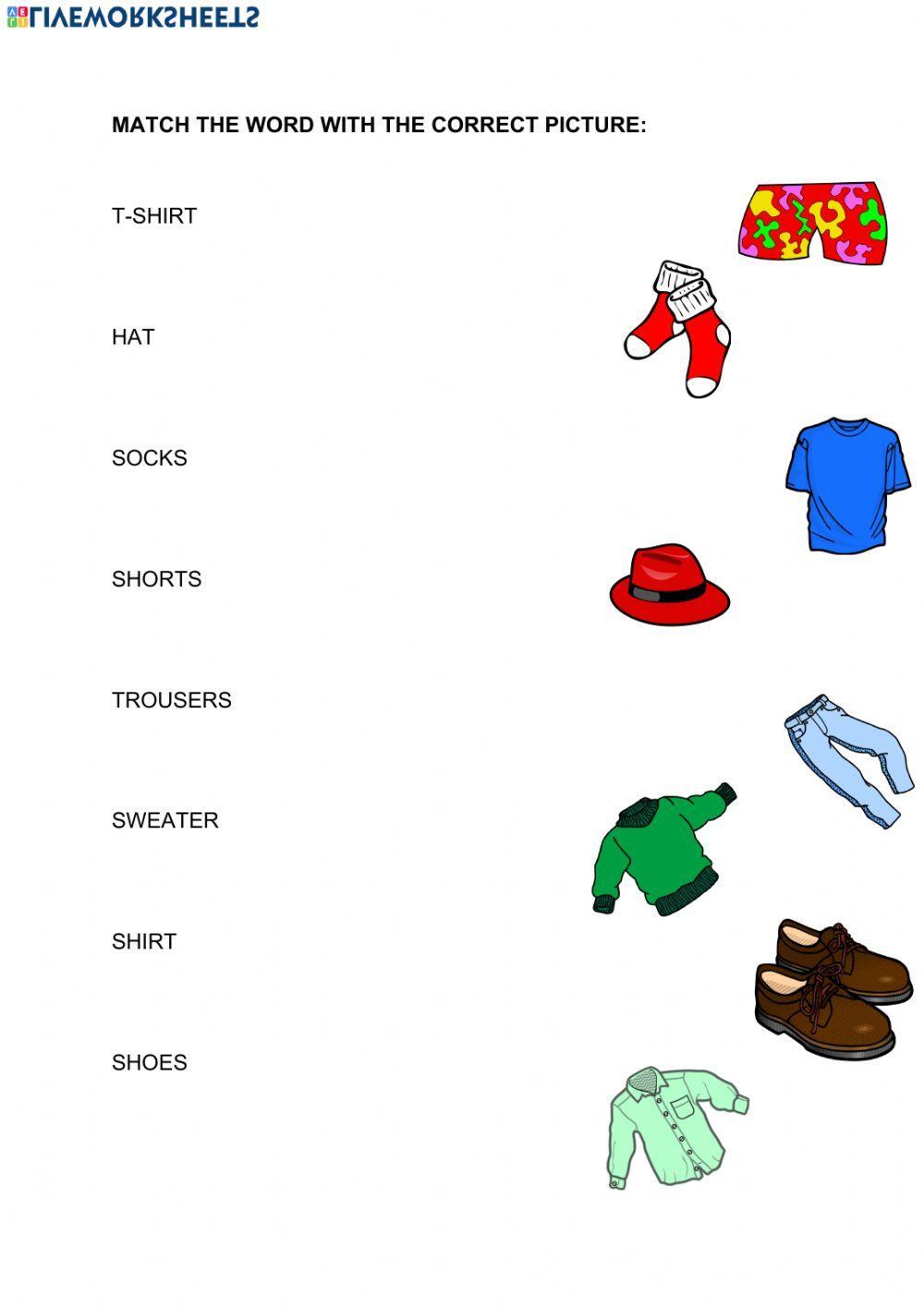 Clothes online exercise for Grade 1 | Live Worksheets