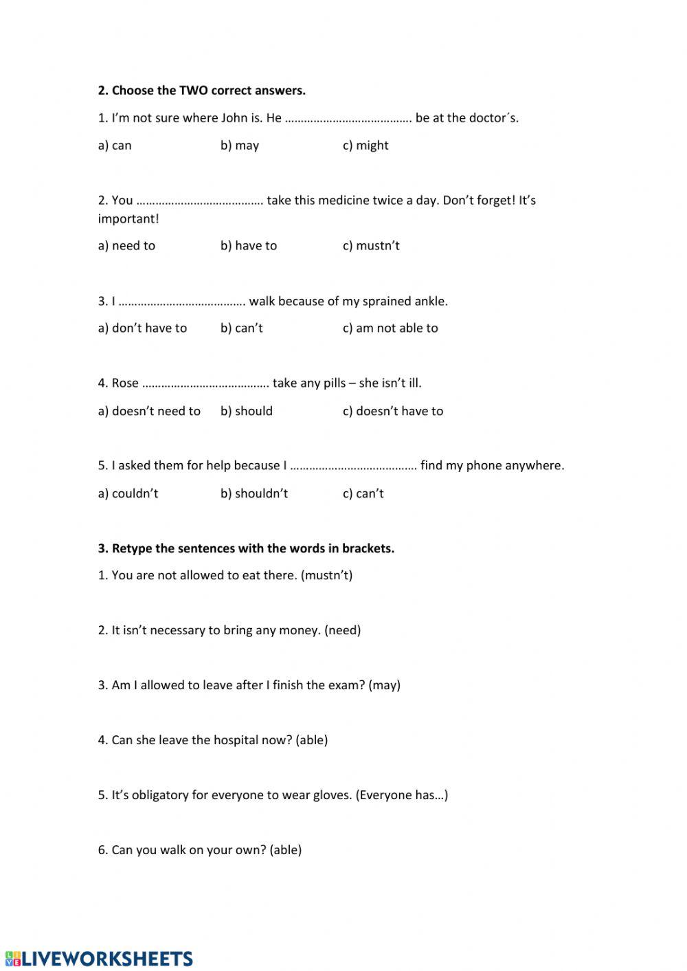Grammar review - modal verbs worksheet | Live Worksheets