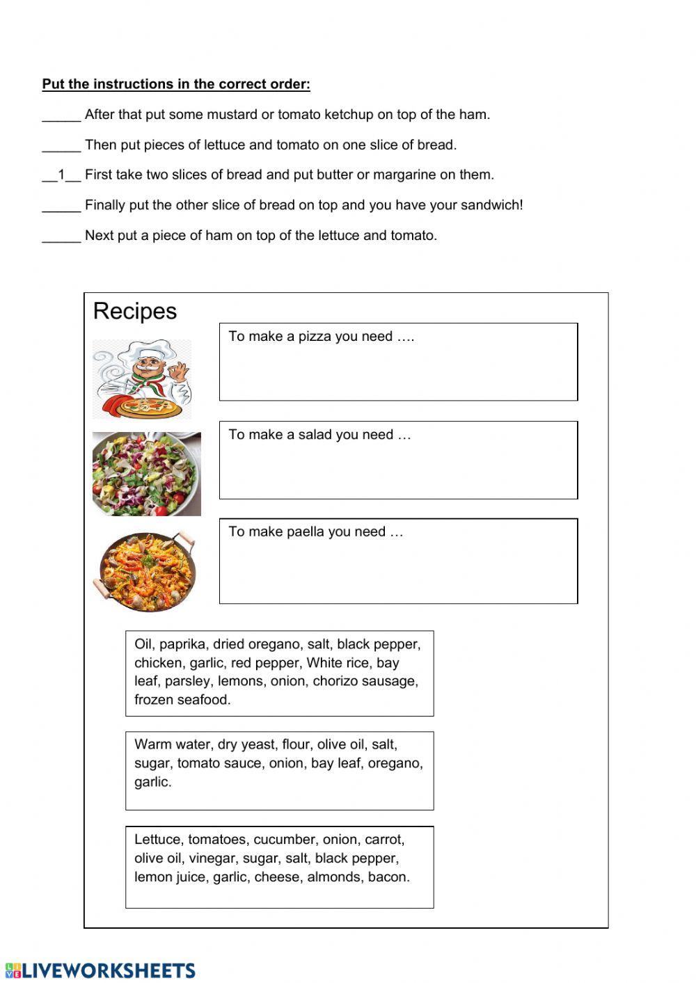 Put the instuctions in the correct order to make a sandwich online ...