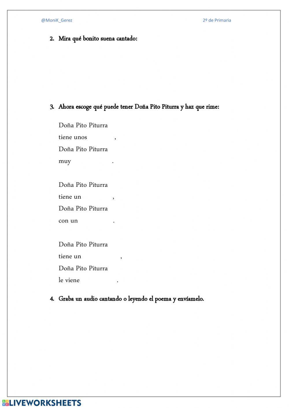 Pito piturra worksheet | Live Worksheets