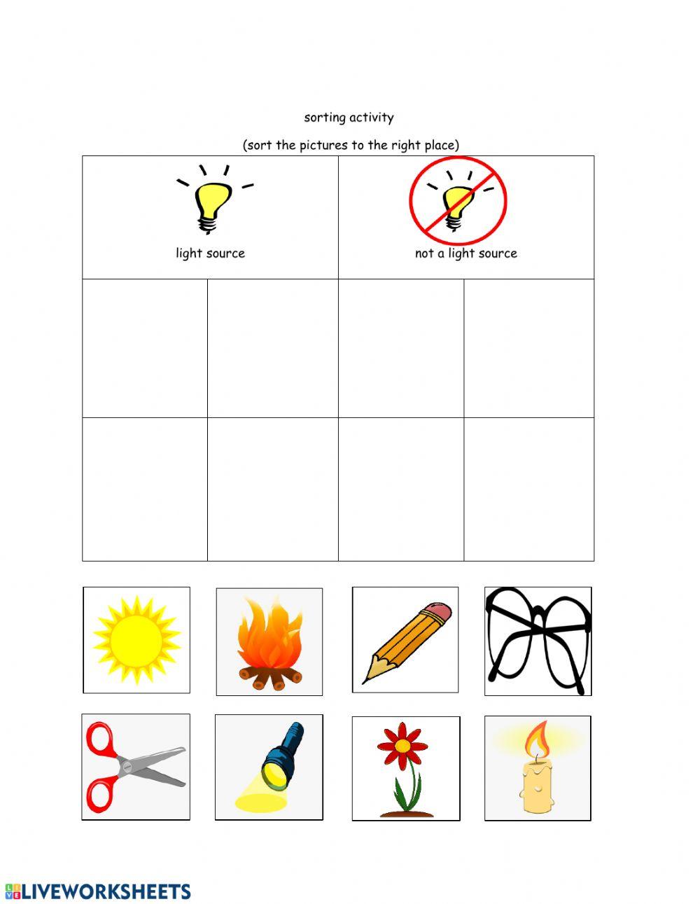 Light source | Free Interactive Worksheets | 127756