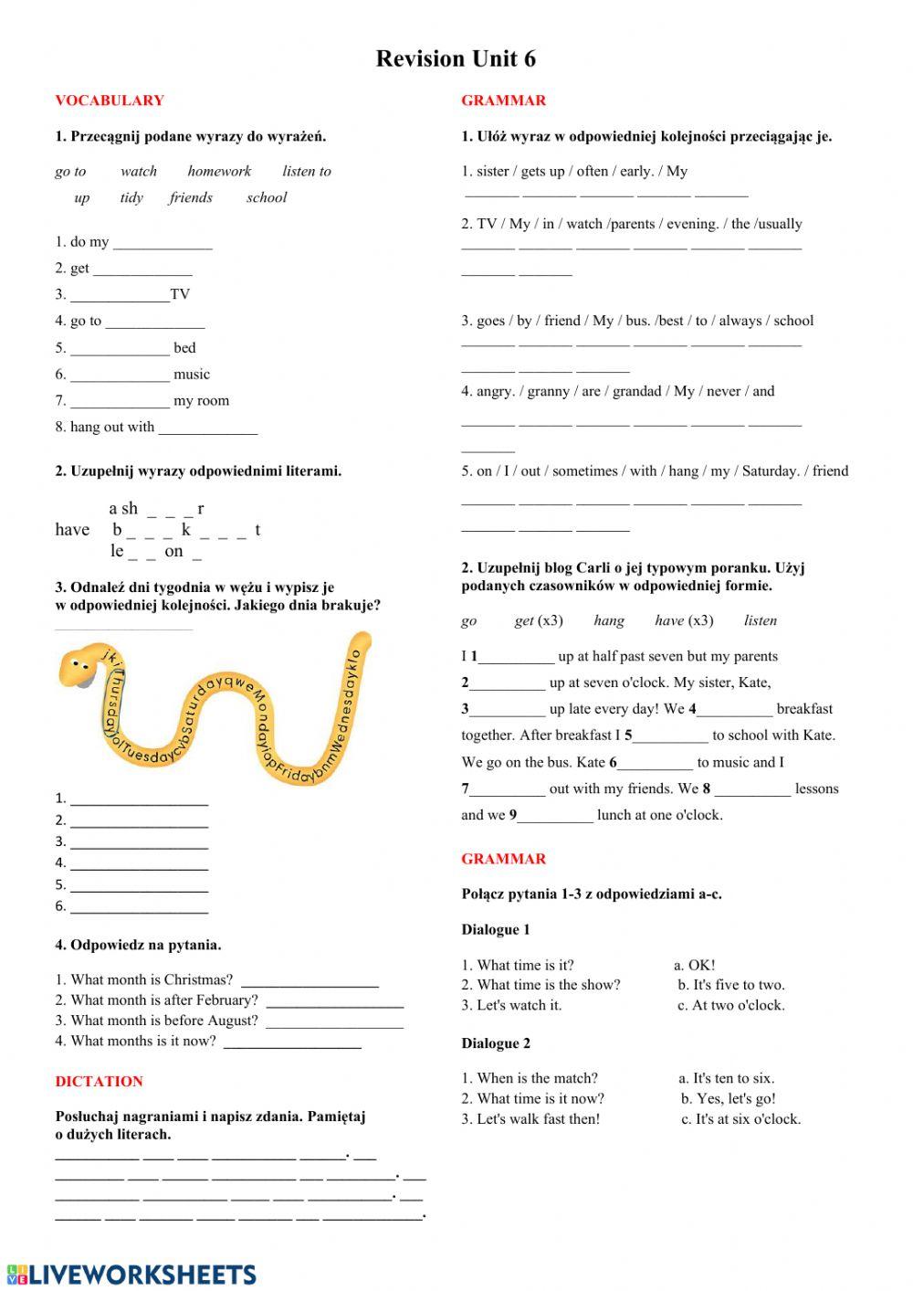 Revision Unit 6… | Free Interactive Worksheets | 5529356
