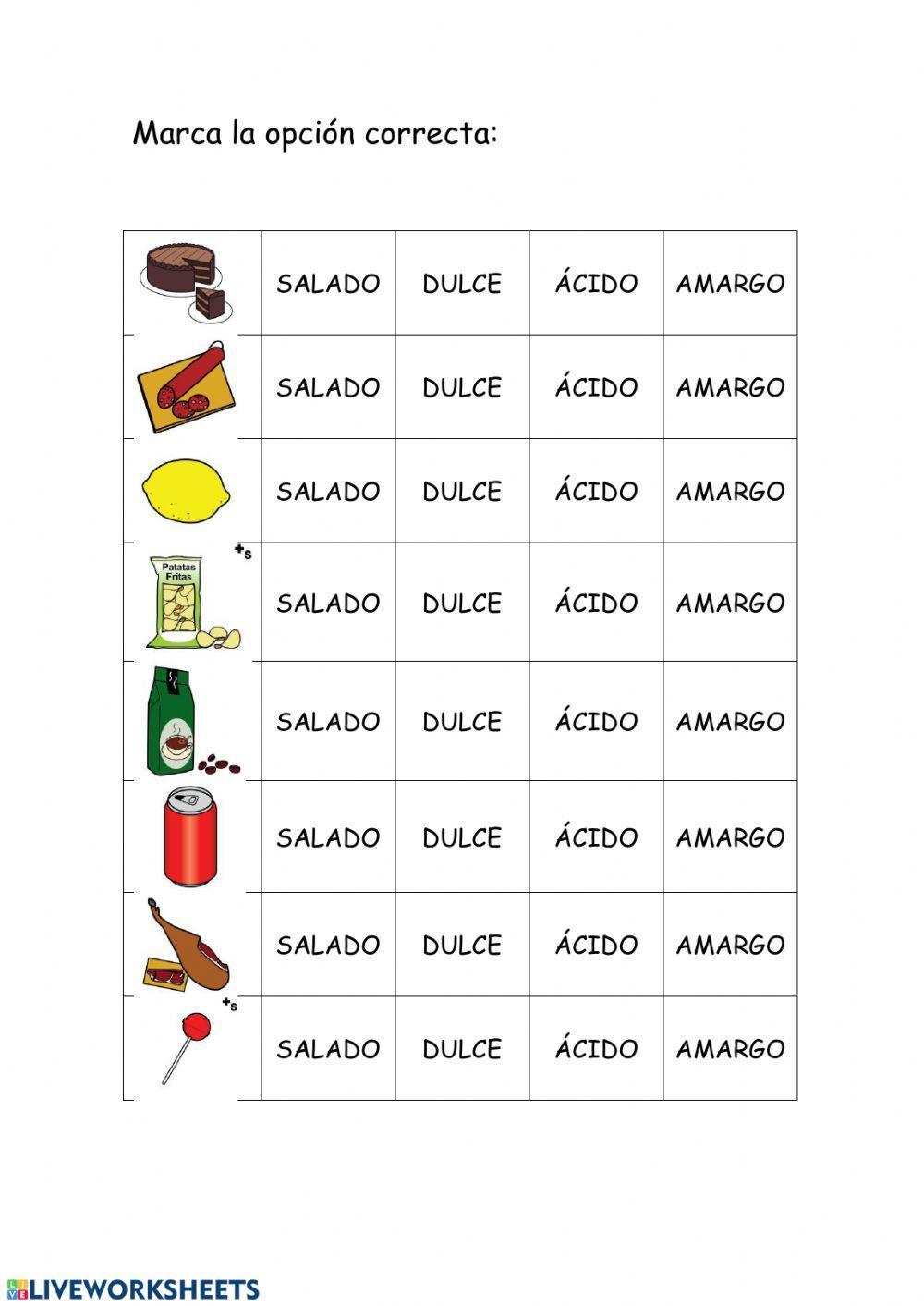 Los sabores 128174 | aregliu903 | Live Worksheets