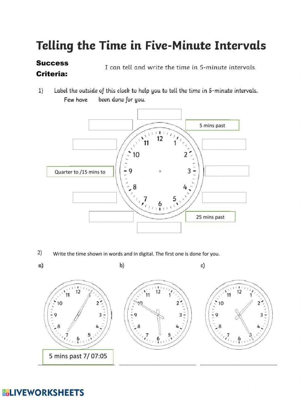 Telling Time online exercise | Live Worksheets