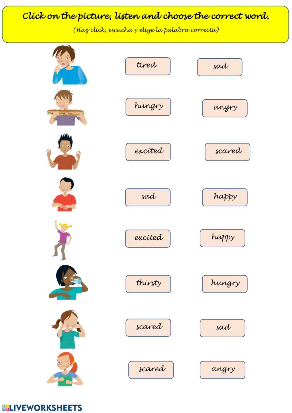 Feeling: listen… | Free Interactive Worksheets | 128228