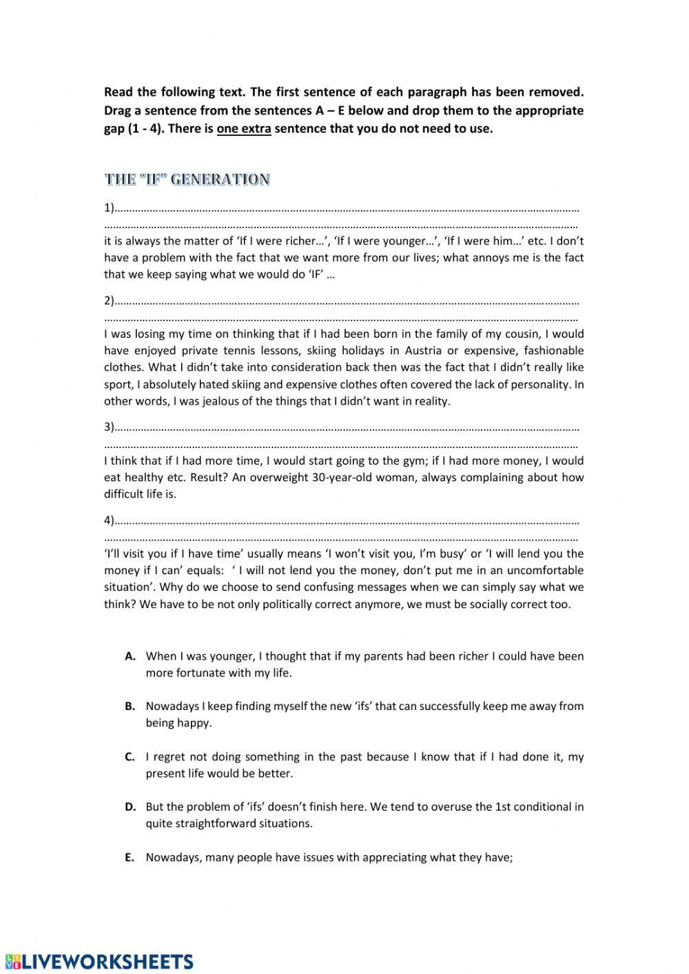 The -if- generation online exercise for | Live Worksheets