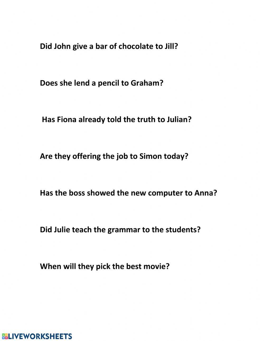 Passive Voice Q… | Free Interactive Worksheets | 128356