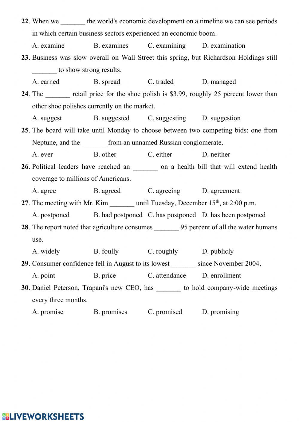 TOEIC reading -… | Free Interactive Worksheets | 5530017