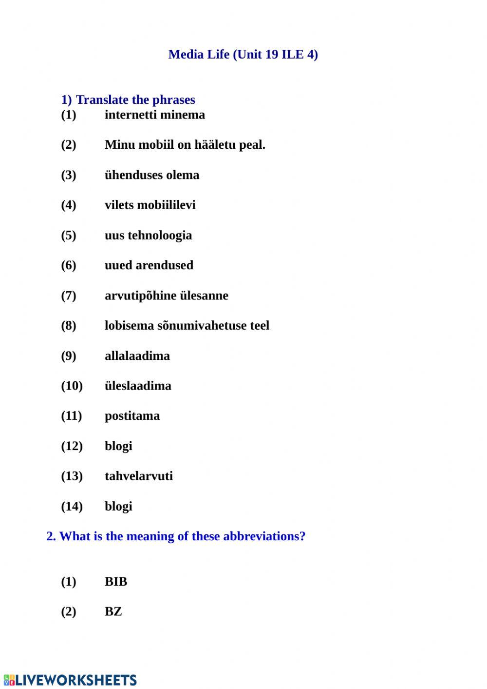 Media Life Unit 19 ILE 4 worksheet | Live Worksheets