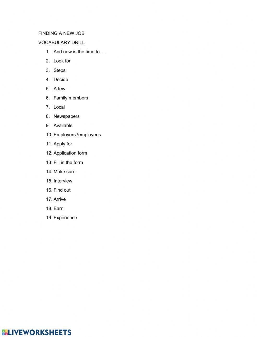 Vocab drill worksheet | Live Worksheets