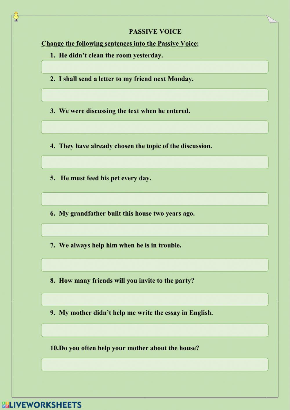 Passive Voice worksheet for grade 8-12 | Live Worksheets