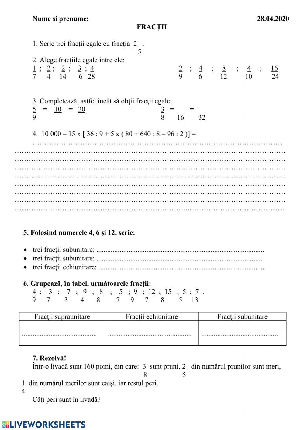 fractii recapit… | Free Interactive Worksheets | 129572