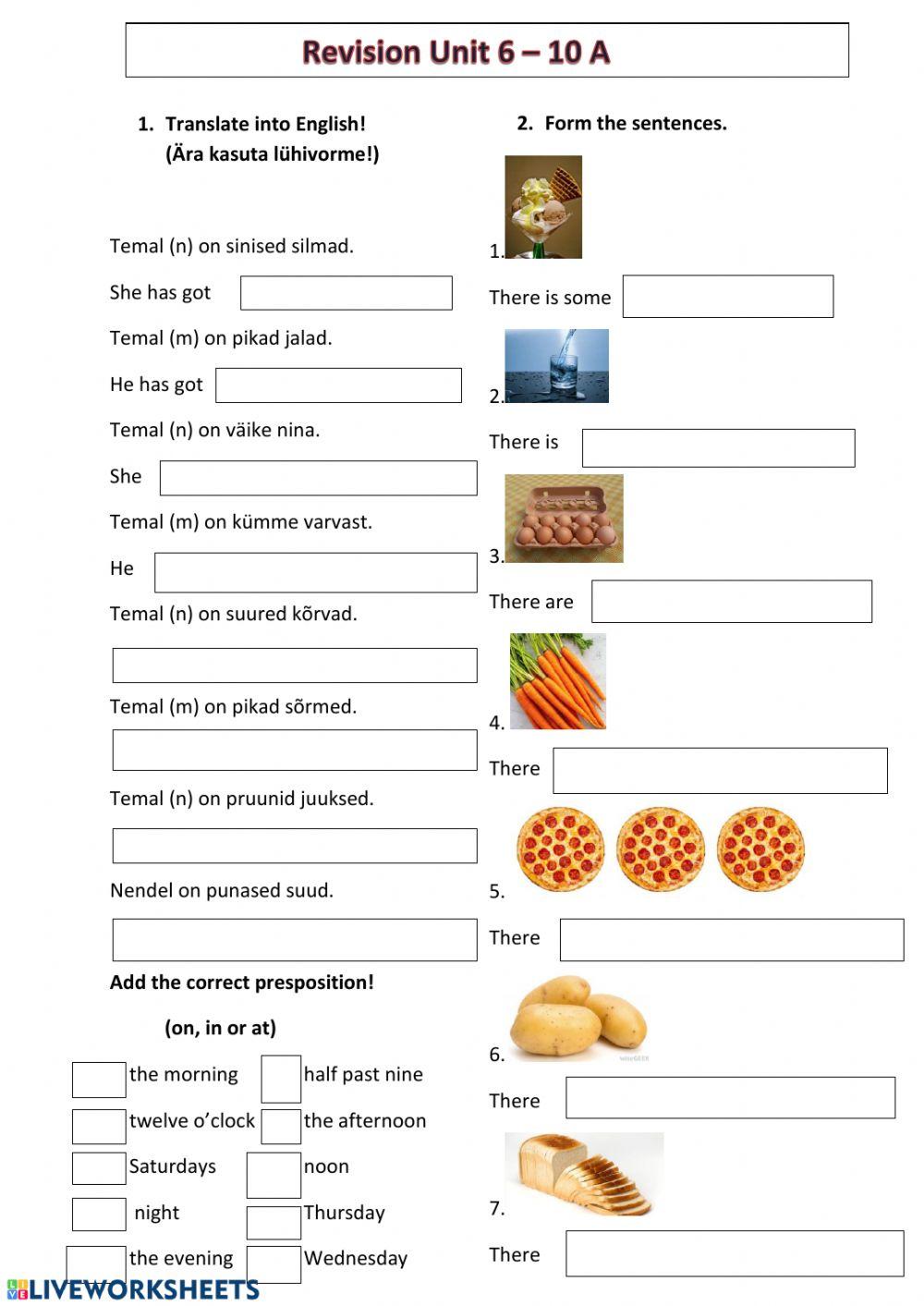 Welcome 1 Revision Units 6 - 10 worksheet | Live Worksheets